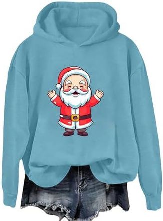 Generic HUIFUAO Sweat à capuche de Noël pour femme - Joli Père Noël - Grande taille - Tenue de Noël à manches longues - Pull amusant - Cadeau idéal pour la fa