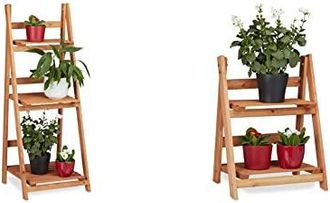 Relaxdays Blumentreppe aus Holz, Blumenst&auml;nder f&uuml;r innen & Blumentreppe aus Holz, Blumenst&auml;nder f&uuml;r innen, 2-stufig, Leiterregal, Klappbar, HBT: ca. 51 x 41 x 2