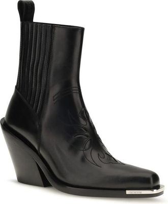 Paco Rabanne Pointed-Toe Leather Cowboy Ankle Boot - Black