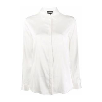 Emporio Armani Femme, Blouses et Chemises, Blanc, Taille: 36 FR Chemise blanche &agrave; manches longues en m&eacute;lange de soie
