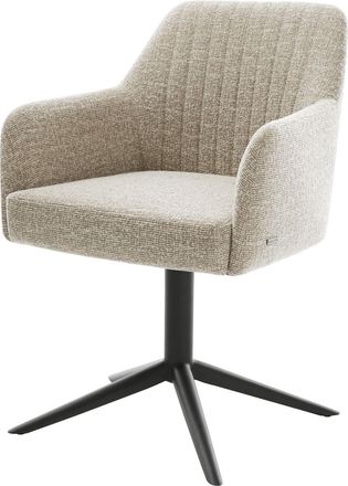 DELIFE Esszimmerstuhl Greg-Flex Fußkreuz Schwarz Webstoff Soft Beige 360° drehbar Wippfunktion Taschenfederkern
