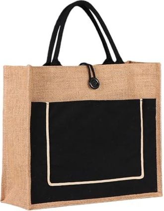 BESPORTBLE SOLUSTRE Paquet Fourre-Tout Vintage en Lin Noir Petit Format Grand Paquet d&Eacute;picerie R&eacute;utilisable avec Poign&eacute;es L&eacute;ger et Portable pour Courses Rangemen