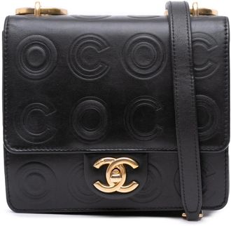 Chanel Hobo Bags - Mini Square Calfskin Coco Embossed Flap - Gr. unisize - in Schwarz - f&uuml;r Damen