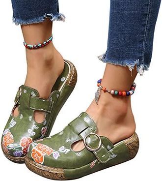 Onsoyours Sabots Femme Mules Confortable et Respirant Pied Large Sandales dEté en Cuir Antidérapant Pantoufles à Talon Plat Chaussures Jardin Plage A Vert 38 EU