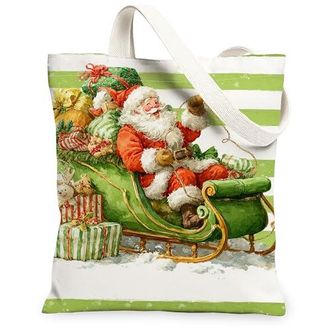Generic Sacs fourre-tout en toile avec motif de traîneau du Père Noël, sacs de courses réutilisables, sacs de courses légers et lavables pour cadeaux, voyage,