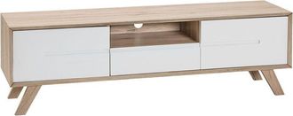 Beliani Beliani - Meuble Tv en Imitation Bois Clair avec un Tiroir et 2 Portes Banches Mat Pieds en Bois de Pin 45 cm de Hauteur