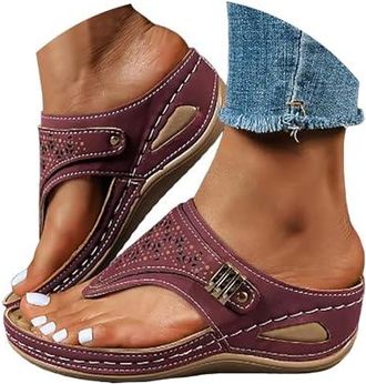 Generic Sandales orthop&eacute;diques pour femme, tongs compens&eacute;es avec soutien de la vo&ucirc;te plantaire pour femme, sandales &agrave; enfiler, coupe large, chaussures de plag