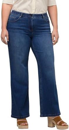 Ulla Popken Marlenejeans Mary, Jambe Large, Ceinture Confortable, Coton Biologique Jeans, Denim Bleu foncé, 50W / 30L Femme