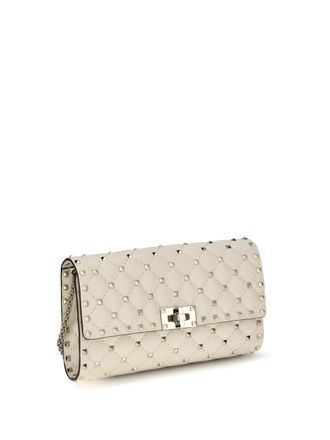 Valentino Garavani Womens Shoulder Bag | Rockstud Spike Nappa-Pl Light Ivory Calf Leather Bos Taurus