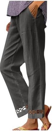 Generic Ydsxlp Pantalon large en lin pour femme - Taille &eacute;lastique - Jambe droite - Pantalon d&eacute;t&eacute; d&eacute;contract&eacute; en coton et lin - Pantalon baggy de plage Palazz