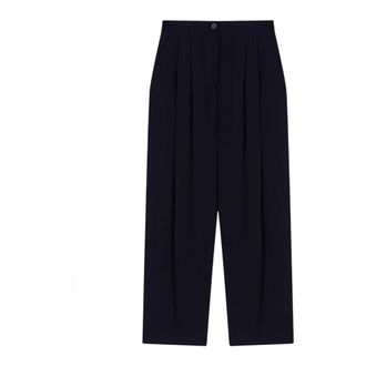 Emporio Armani Femme, Pantalons, Bleu, Taille: 38 FR Pantalon &agrave; pli en laine fluide