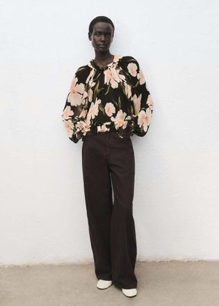 Mango Halbdurchsichtige Bluse mit Blumenmuster schwarz - Damen - S - MANGO