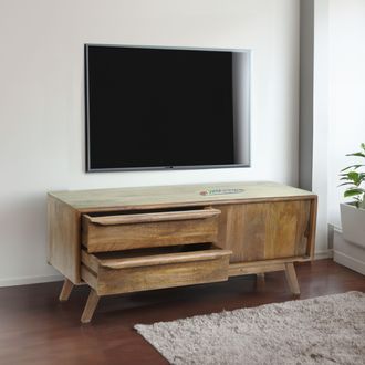 Mendler TV-Rack HWC-L96, Fernsehtisch Lowboard Kommode Schrank, Schubladen Massiv-Holz Mango 46x110x35cm MVG-Zertifiziert