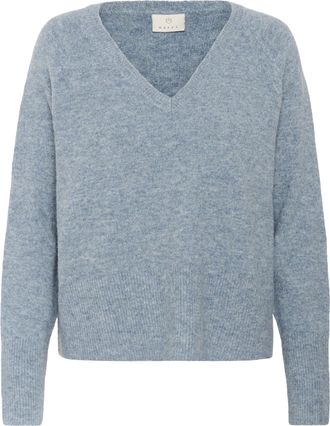 Kaffe Damen Womens V-Neck Refular Fit Raglan Sleeves Hip Length Rib Edges Pullover, Windward Blue Melange, XL