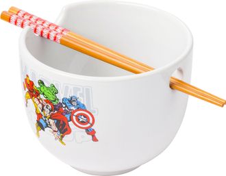 Silver Buffalo Marvel Comics Classic Characters 20-Ounce Ceramic Ramen Bowl With Chopsticks