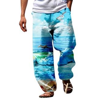 Generic Pantalon sarouel pour homme &eacute;l&eacute;gant et hippie, pantalon &agrave; jambes larges, pantalon de yoga l&eacute;ger, respirant, pantalon de plage d&eacute;t&eacute;, pantalon de plage 