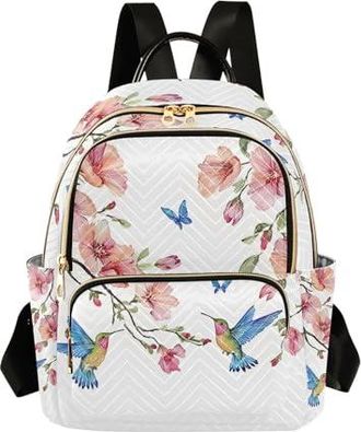 Mnsruu Mini sac à dos pour femme, motif arbre en fleurs roses, colibri, petit sac à dos tendance pour femme, sac à dos décontracté, Multi70, S