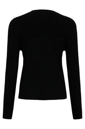 Maison Kitsun&eacute; Womens Cardigan Ribbed Crewneck Black Viscose Cardigans Sweater