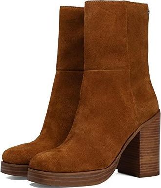 Gioseppo Bottes Moyennes en Peau de Couleur Cuir avec Talon Large et Semelle compensée pour Femme stranda