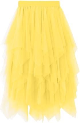 Generic Body m&eacute;tallique pour femme - Taille haute &eacute;lastique - Jupe midi - Jupe superpos&eacute;e irr&eacute;guli&egrave;re en maille - Jupe dHalloween, jaune, XL