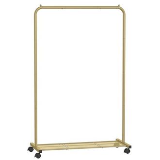 Songmics Kleiderst&auml;nder, Kleiderstange auf Rollen, Garderobenst&auml;nder Metall, Rollgarderobe 91 cm breit, mit Ablage, 2 Rollen mit Bremse, Stange bis 40 kg belas