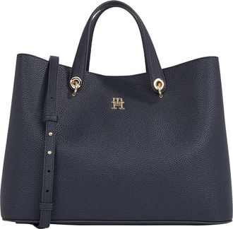 Tommy Hilfiger Damen Satchel Tasche Emblem abnehmbarer Schulterriemen, Blau (Space Blue), Einheitsgröße