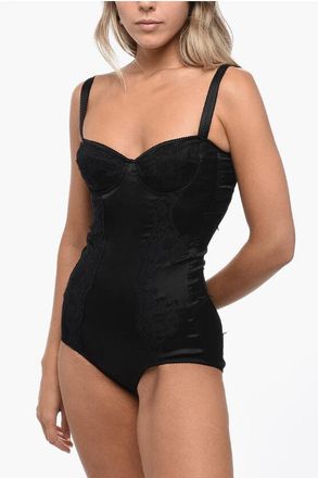 Dolce & Gabbana Stretch Silk Bodysuit With Lace Detail size 2