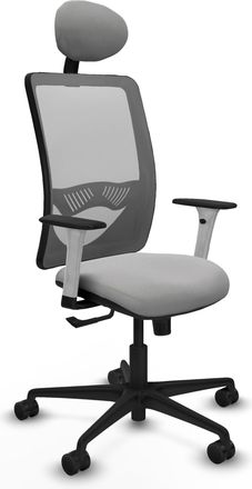 Piqueras y Crespo Grauer Schreibtischstuhl mit Rollen Zulema mit wei&szlig;en und schwarzen Armlehnen, h&ouml;henverstellbare Lendenwirbelst&uuml;tze und festes Kopfteil, ausgestattet 