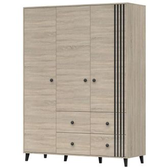 E-MEUBLES Kleiderschrank Dreht&uuml;renschrank mit Schubladen Faltt&uuml;renschrank 3-t&uuml;rig Schrank mit Einlegeb&ouml;den und Kleiderstange - Kinderzimmer Schlafzimmer