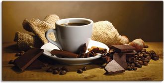 Artland Wanddeko Leinwand Bilder Wandbild 60x30 cm Kaffee Cafe Coffee Kaffeetasse Zimtstange Nüsse Schokolade S7PK