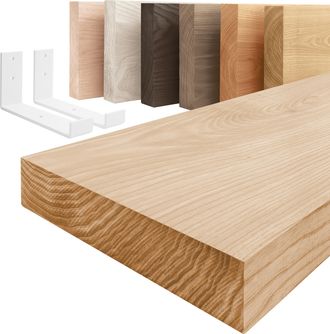Lamofootwear Manufaktur Wandregal Holz Gerade | Regal Farbe: Natur | mit weißem Industrial Regalträger | 120 cm