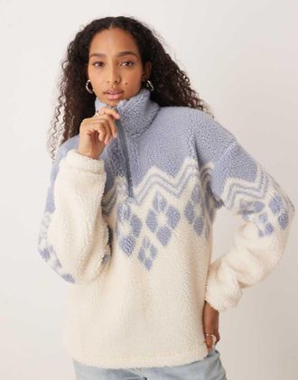 Roxy Mountain Story - Regular-Fit-Sweatshirt aus Fleece in Reiherwei&szlig; mit kurzem Rei&szlig;verschluss