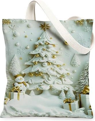 Generic Sacs fourre-tout en toile motif bonhomme de neige dhiver, sacs &agrave; provisions r&eacute;utilisables, l&eacute;gers et lavables, bandouli&egrave;re C, blanc, 13x15 Inch