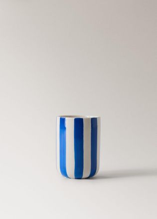 Mango Gobelet &agrave; brosse &agrave; dents en c&eacute;ramique avec rayures peintes bleu - Home - Taille unique - MANGO HOME