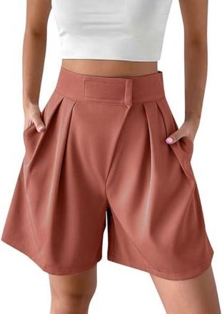 Generic Short d&eacute;t&eacute; pour femme - Taille haute - Extensible - D&eacute;contract&eacute; - Avec poches - Tendance - Jambe large - Couleur unie - Coupe ample - Plage - Vacances