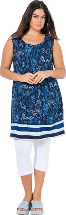 Ulla Popken Damen gro&szlig;e Gr&ouml;&szlig;en &Uuml;bergr&ouml;&szlig;en Plus Size Jersey-Minikleid, Bl&uuml;ten, A-Linie, Rundhals, &auml;rmellos