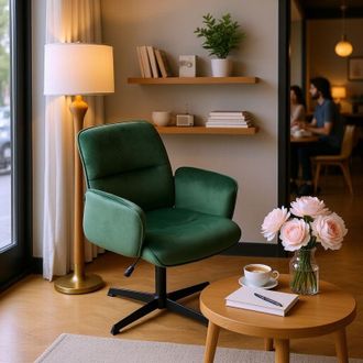 Urban Meuble Fauteuil pivotant en velours vert foncé à hauteur réglable