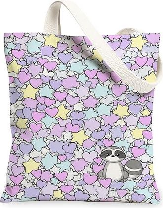 Generic Sacs fourre-tout en toile avec motif de raton laveur, l&eacute;gers et r&eacute;utilisables, motif floral printanier, lavables, violet, 13x15 Inch