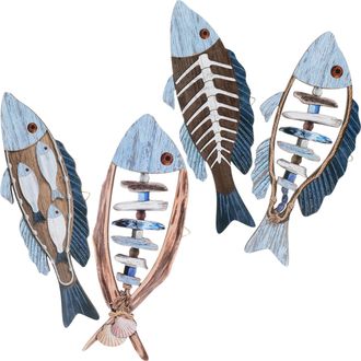 Cabilock 4stücke Wanddekor Aus Holz Mit Fischen Mediterraner Stil Für Wohnzimmer Schlafzimmer Büro Rustikales Fischornament Für Küsten Und Meeresthema
