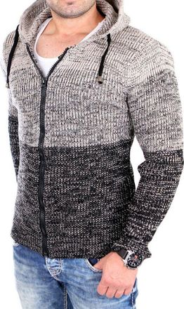 Reslad Strickpullover Reslad Strickjacke Herren Colorblock Kapuzen Cardigan Jacke RS-3109 (1-tlg) Strickjacke Zipper Hoodie