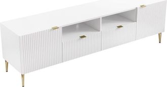 Vente-Unique Vente-unique - Meuble tv avec 2 portes, 2 tiroirs et 2 niches en mdf et acier - Blanc et doré - yesinia