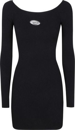 Diesel Femme, Robes, Noir, Taille: 36 FR Logo Embellished Ribbed Knit Mini Dress