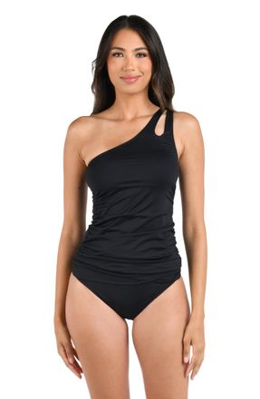La Blanca Damen Island Goddess Tankini mit Einer Schulter und Schlüsselloch Tankinioberteil, schwarz, 36