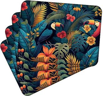 MG Design Mg Design Lot de 4 Sets de Table en liège - Tropical Flowers 2 - 30 × 40 cm - résistants à la Chaleur, faciles à Nettoyer