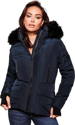Navahoo B361 Veste dhiver doublée chaude en fourrure synthétique pour femme - Veste dhiver matelassée - Bleu - Small