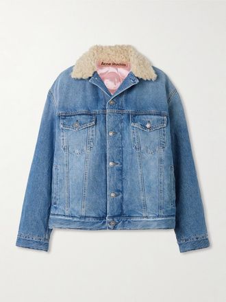 Acne Studios Robert Wattierte Jeansjacke Mit Besatz Aus Plüschmaterial - Blau