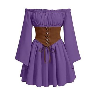 Generic Robe m&eacute;di&eacute;vale &agrave; manches longues et &eacute;paules d&eacute;nud&eacute;es pour femme, violet, XXL