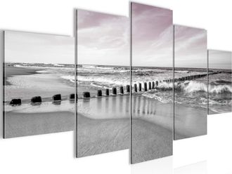 Runa Art Bild Schlafzimmer Wohnzimmer Strand Meer 5 Teilig Landschaft Grau Rosa Wandbilder auf Vlies Leinwand 025253b