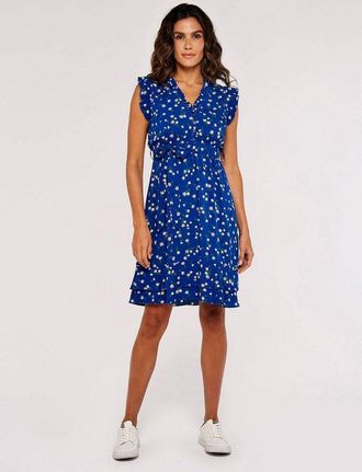 Apricot Minikleid Gebl&uuml;mtes Kleid (2-tlg., mit Taillenband) mit R&uuml;schen und G&auml;nsebl&uuml;mchen