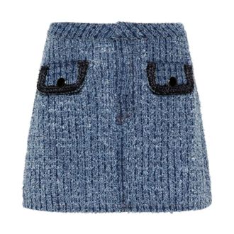 Self Portrait Femme, Jupes, Bleu, Taille: 40 FR Jupe en Denim Déchiré